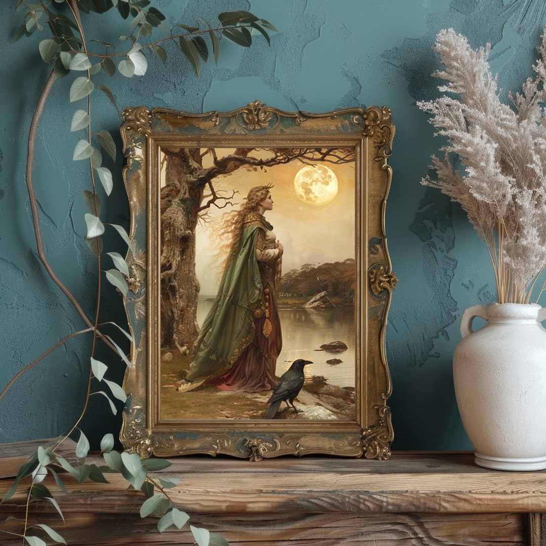 Morrigan Celtic Goddess Full Moon Print, Crow Raven Wicca Pagan Artwork ...