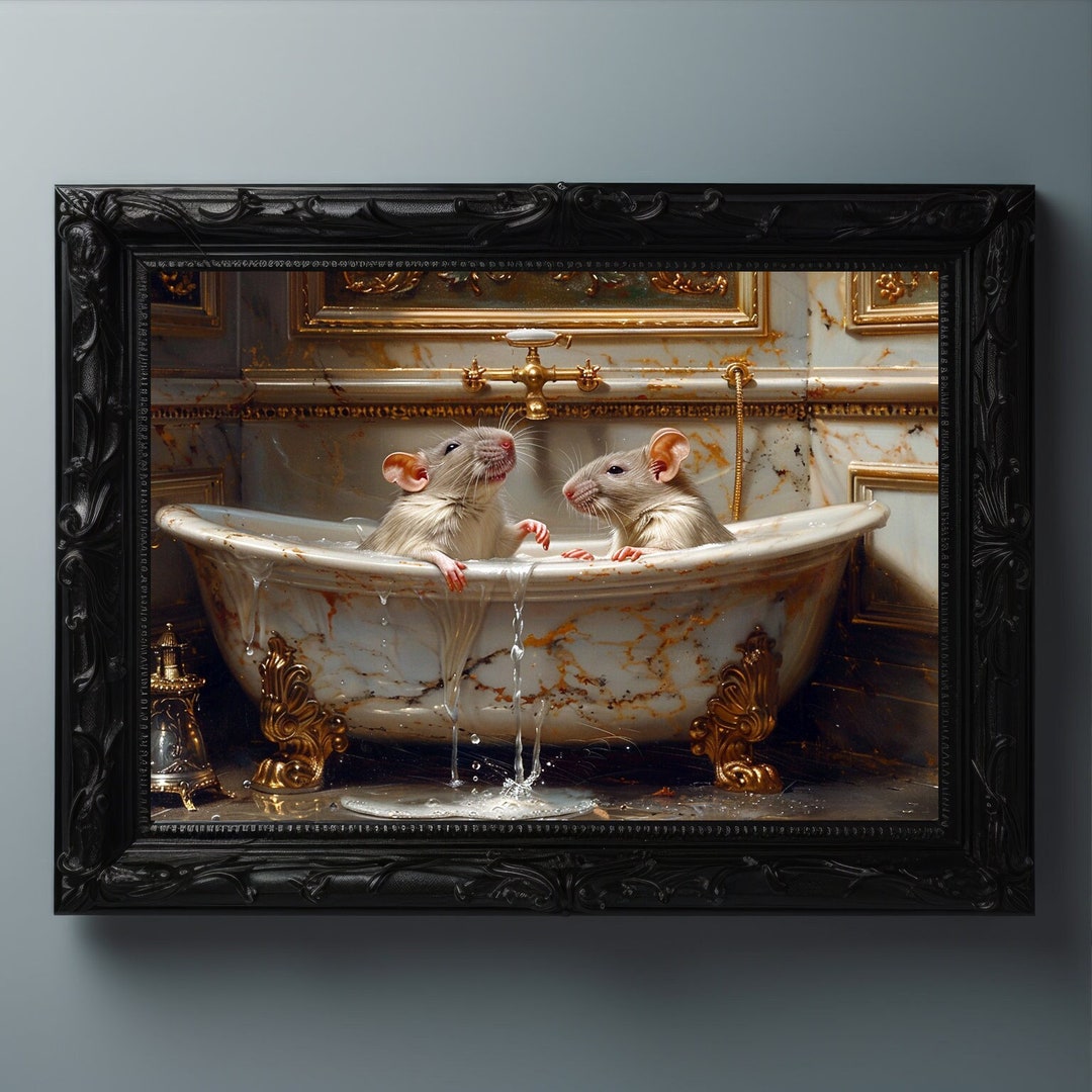 Rat Bath Victorian Bathtub, Mouse Bathroom Whimsical Fine Art Print ...