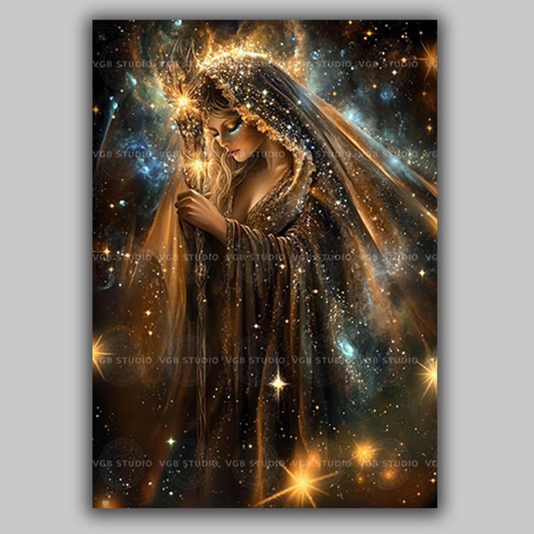 Star Goddess Art Print, Arianrhod Celtic Celestial Queen,cosmic Divine ...
