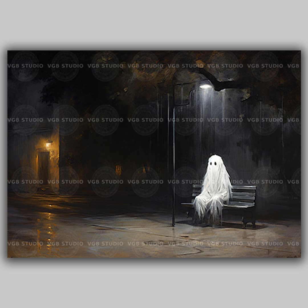 Ghost Waiting Sitting on a Bench on a Rainy Night, Spooky Gothic ...