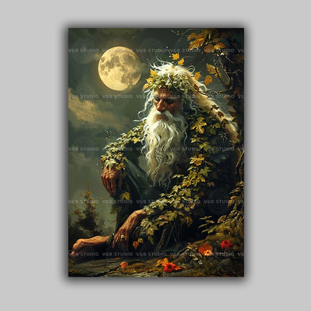 Celtic Druid Wall Art Print, Ancient Forest Sage, Pagan Elder Portrait ...
