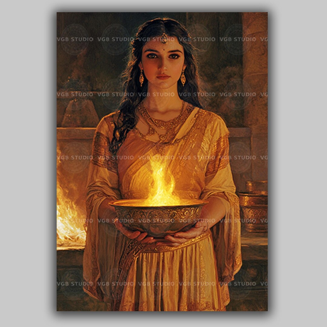 Hestia Sacred Flame Greek Goddess Home Fantasy Painting, Warmth and ...