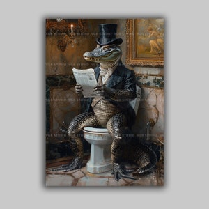 Alligator Reading Toilet Victorian Gentleman, Crocodile Baroque Poster ...