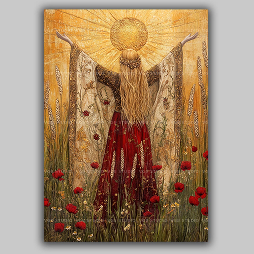 Demeter Wall Art Greek Goddess of Harvest Print Golden Sun Floral Wheat ...