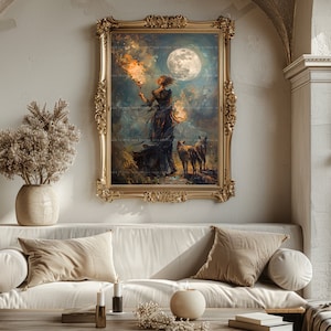 Hecate Night Goddess Print, Hekate Full Moon Holding Torches With ...