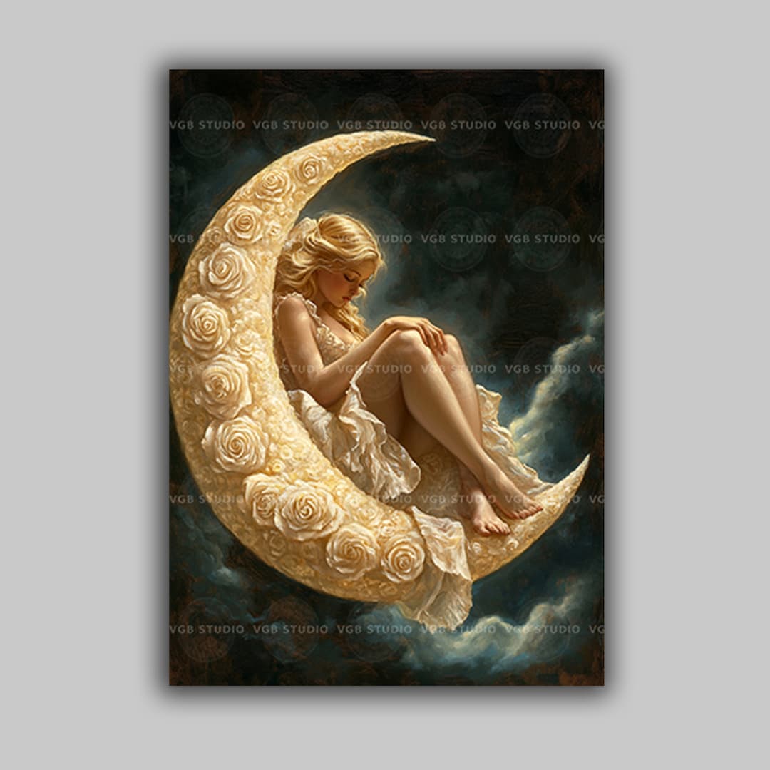 Moon Goddess Selene Art Nouveau, Luna Baroque Painting, Celestial ...