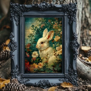 White Rabbit Flower Spring Garden Fine Art Giclee, Baroque Painting ...