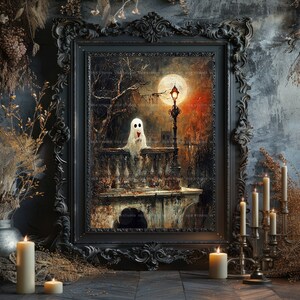 Whimsigoth Ghost Eating Ice Cream Cone Under Full Moon Painting Giclee ...