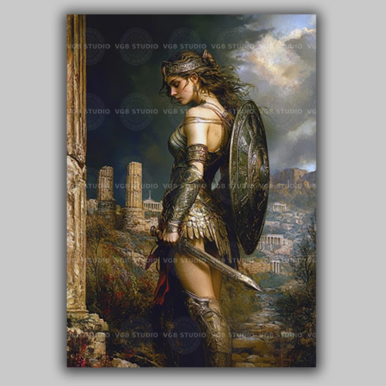 Athena Greek Goddess Art Print Warrior Woman With Sword and Shield ...