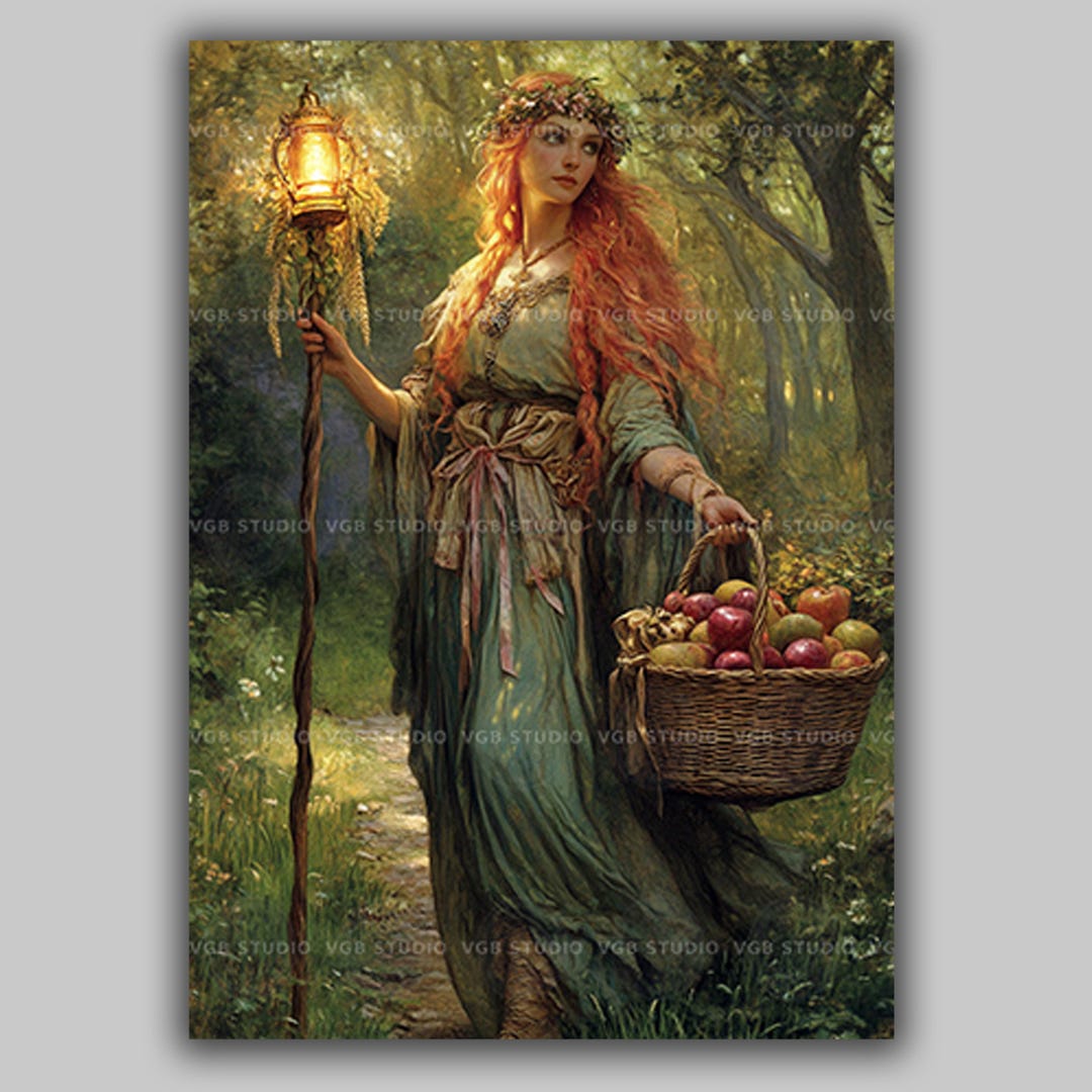 Rosmerta Art Print Celtic Goddess of Abundance Wall Decor Autumn Harvest Witch Gallic Deity With ...