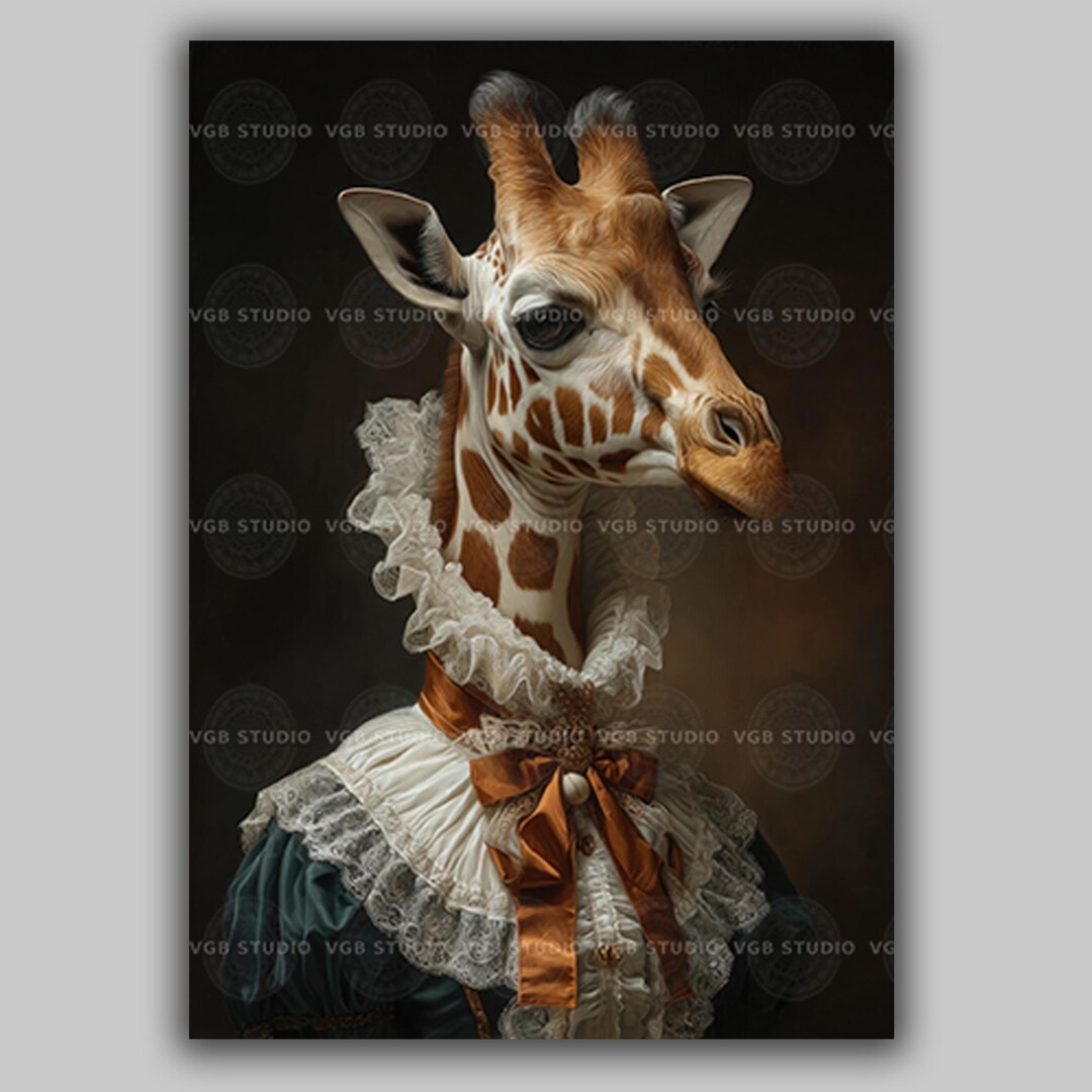 Victorian Giraffe Lady Art Print Whimsical Pet Portrait Funny Dressed ...