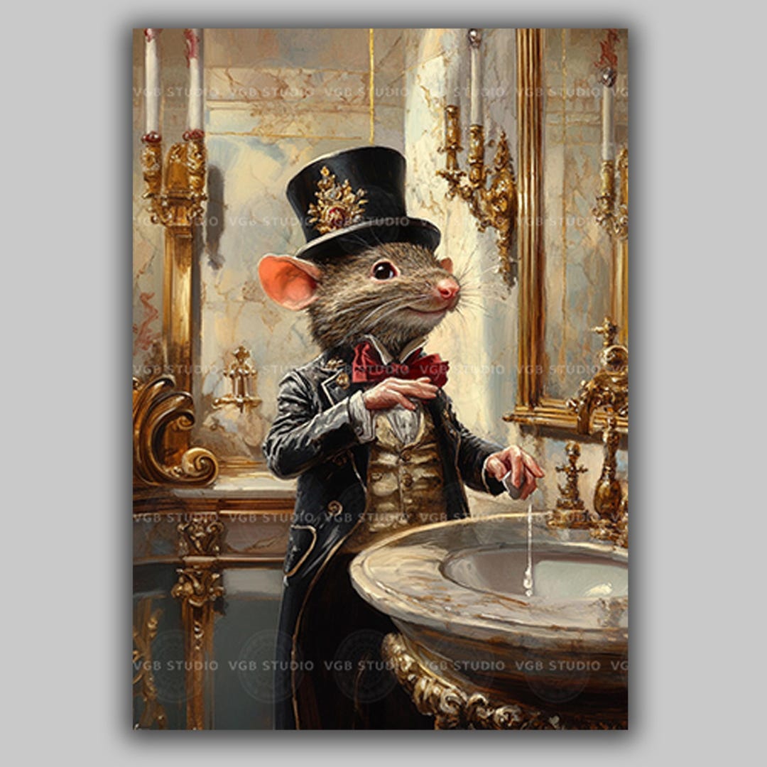 Mouse in Top Hat Art Print, Whimsical Victorian Decor, Elegant Rat ...