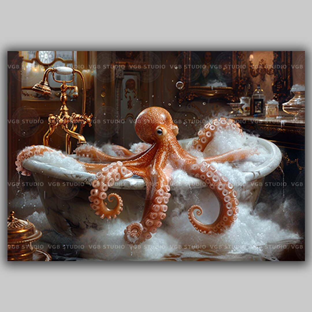 Octopus Bath Victorian Bathtub, Bathroom Whimsical Fine Art Print ...