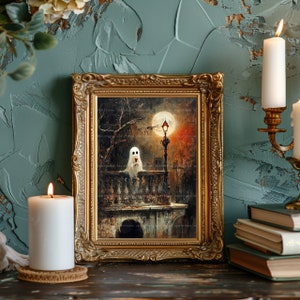 Whimsigoth Ghost Eating Ice Cream Cone Under Full Moon Painting Giclee ...