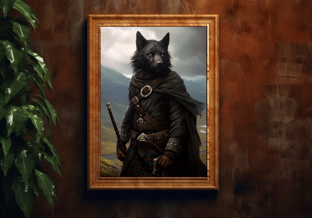 Highlander Scottish Black Fox Fine Art Giclee Vintage Painting Wall Art ...