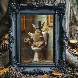 Rabbit Victorian Gentleman Hare Reading Newspaper on Toilet Whimsical ...