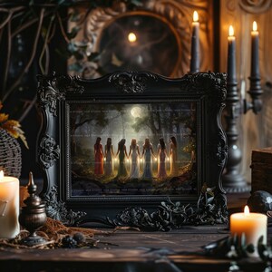 Moon Ritual Witchy Circle Incantation Mythical Print, Mystic Luna ...