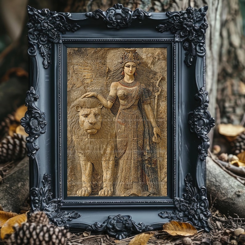 Ishtar Goddess Art Print | Ancient Mesopotamian Lion Relief Stone ...