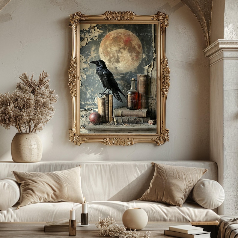 Gothic Raven Art Print Dark Academia Wall Decor Edgar Allan Poe Poster ...