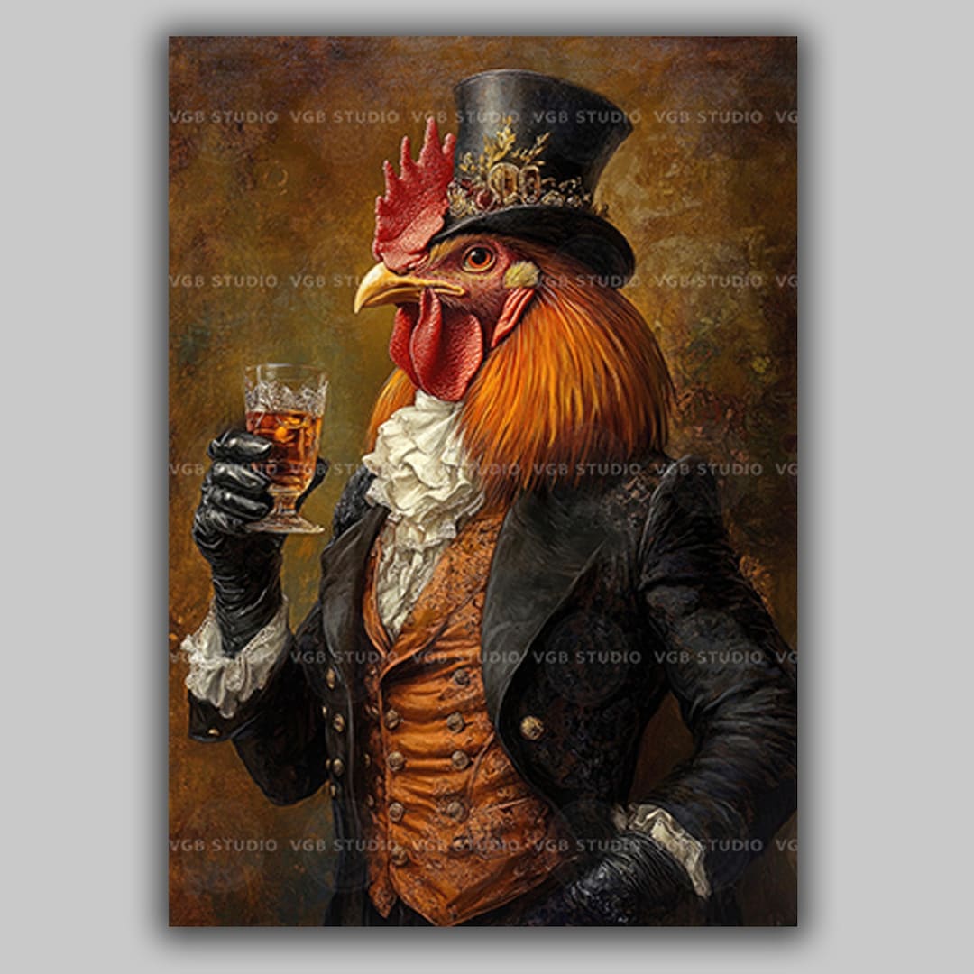 Rooster Art Print Victorian Animal Portrait Whimsical Decor Top Hat ...
