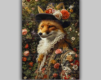 Victorian Fox Gothic Gentleman Fine Art Giclee, Baroque Painting Wall ...