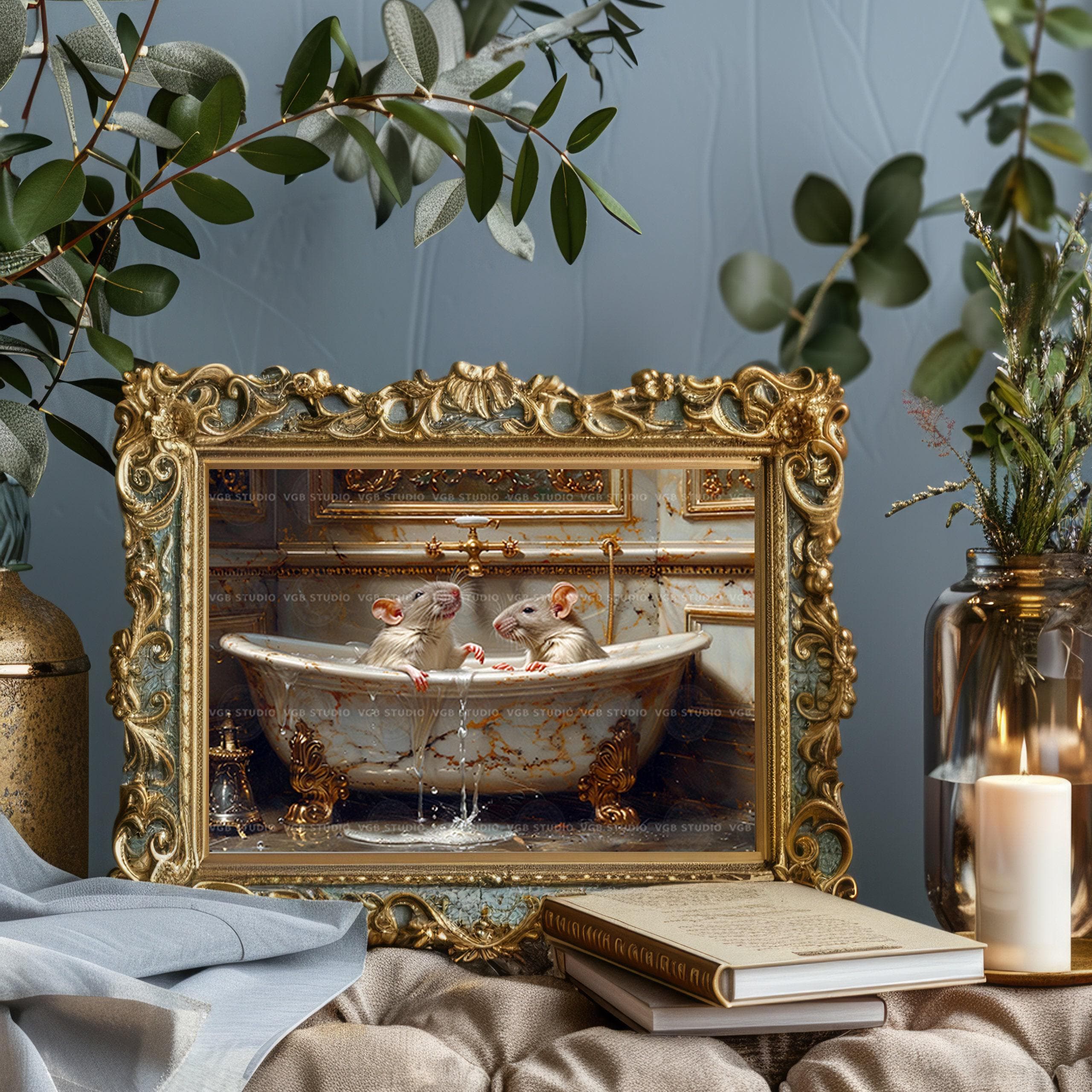 Rat Bath Victorian Bathtub, Mouse Bathroom Whimsical Fine Art Print ...