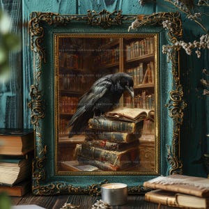 Raven Reading Book Art Print Gothic Wall Art Crow Print Dark Academia ...