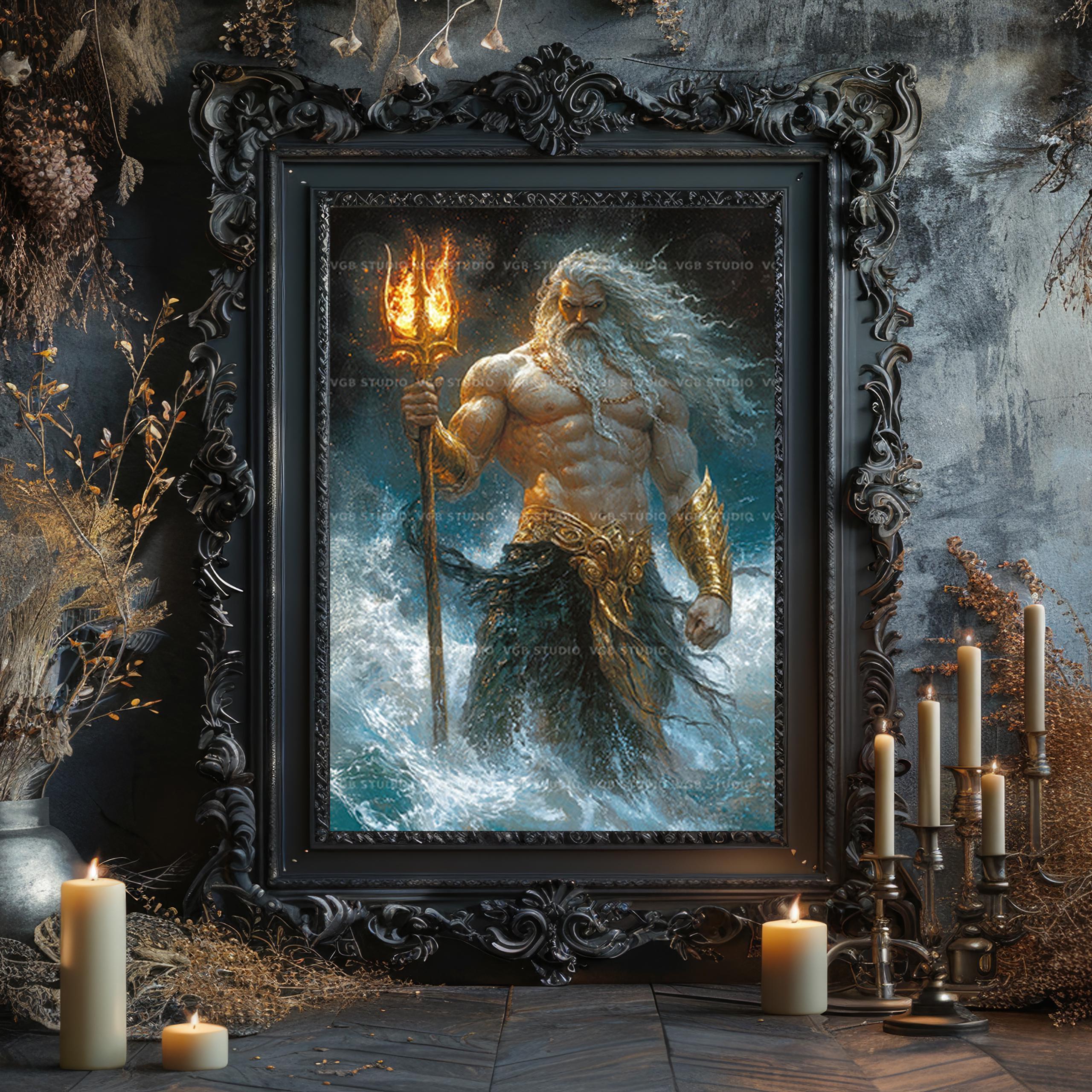 Poseidon Greek God of the Sea Art Print Ocean Storm Mythology Wall Art ...