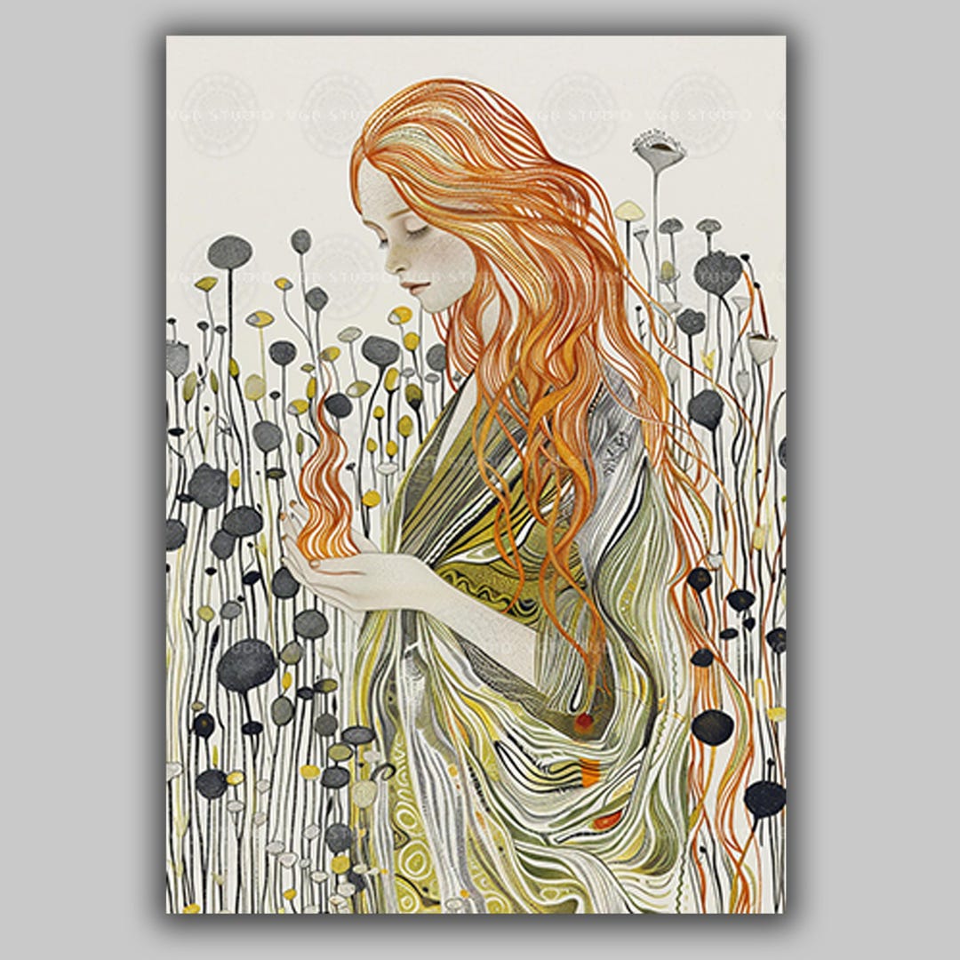 Celtic Goddess Brigid Mystical Fire Keeper Art Nouveau Celtic Wall Art ...