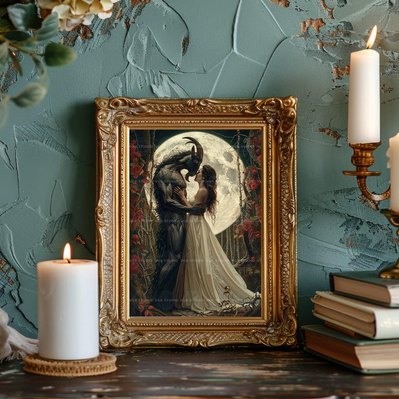 Horned God Dark Romance Wall Art Print, Gothic Fantasy Couple Under ...