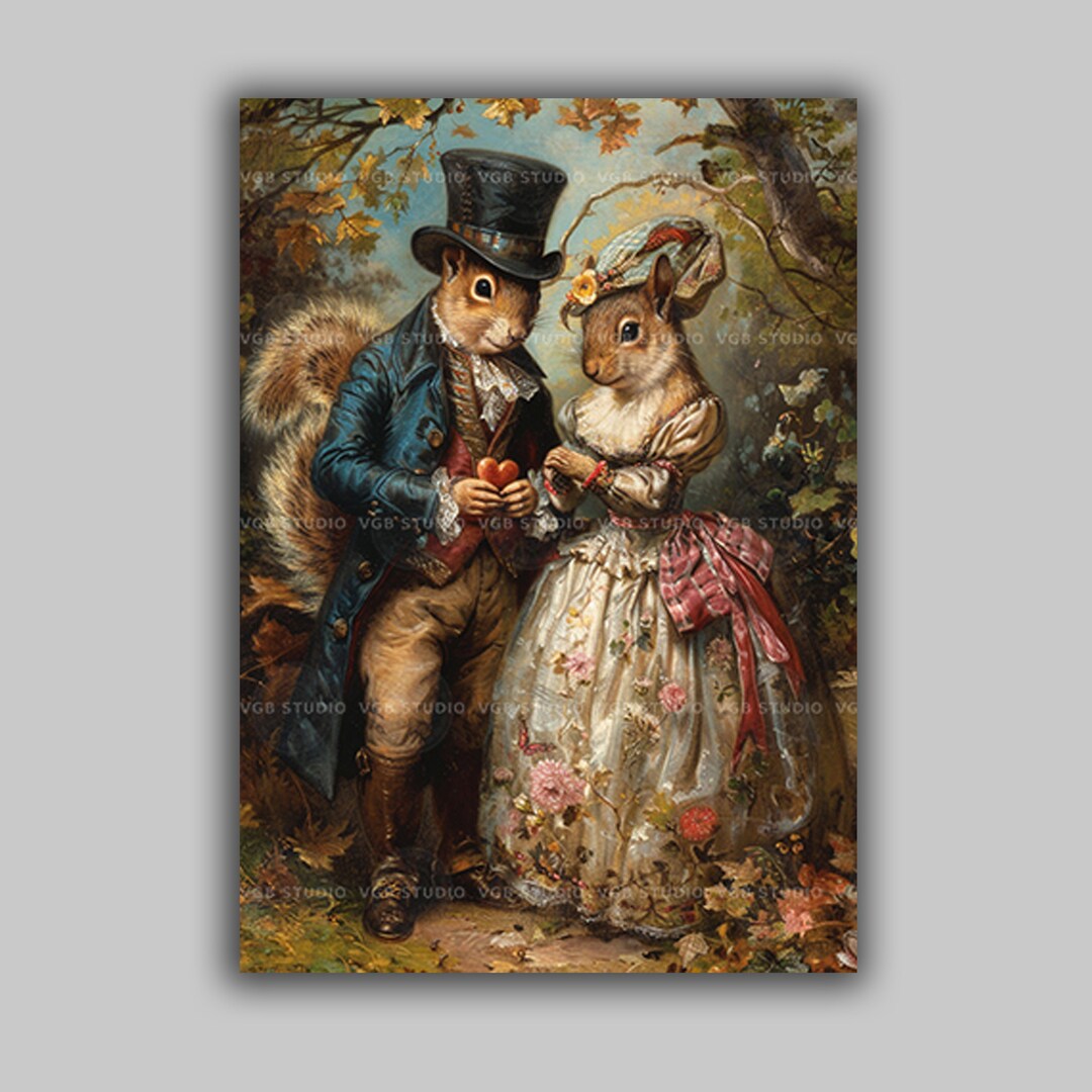 Victorian Squirrel Art Print,whimsical Animal Couple Wall Art,woodland ...