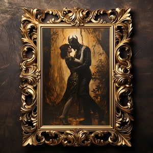Victorian Woman Kissing Devil in Black Suit, Demon Dancing Satanic ...