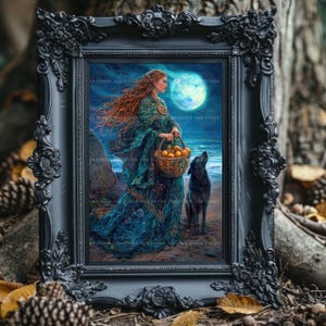 Nehalennia Celtic Sea Goddess With Dog, Mystical Moonlit Shore, Ancient ...