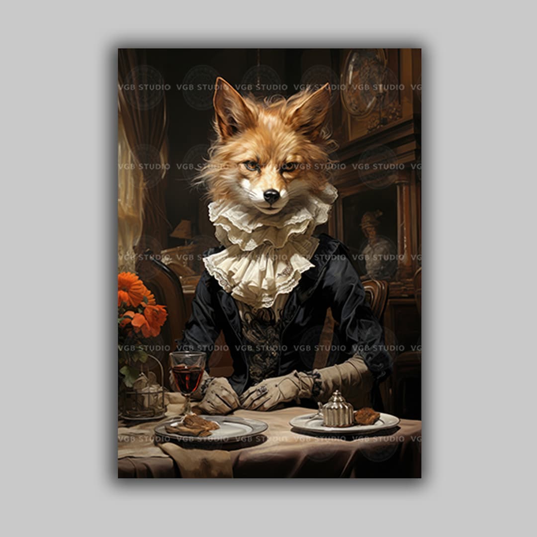 Victorian Fox Gothic Lady Print, Dressed Goth Animal Baroque Classical ...