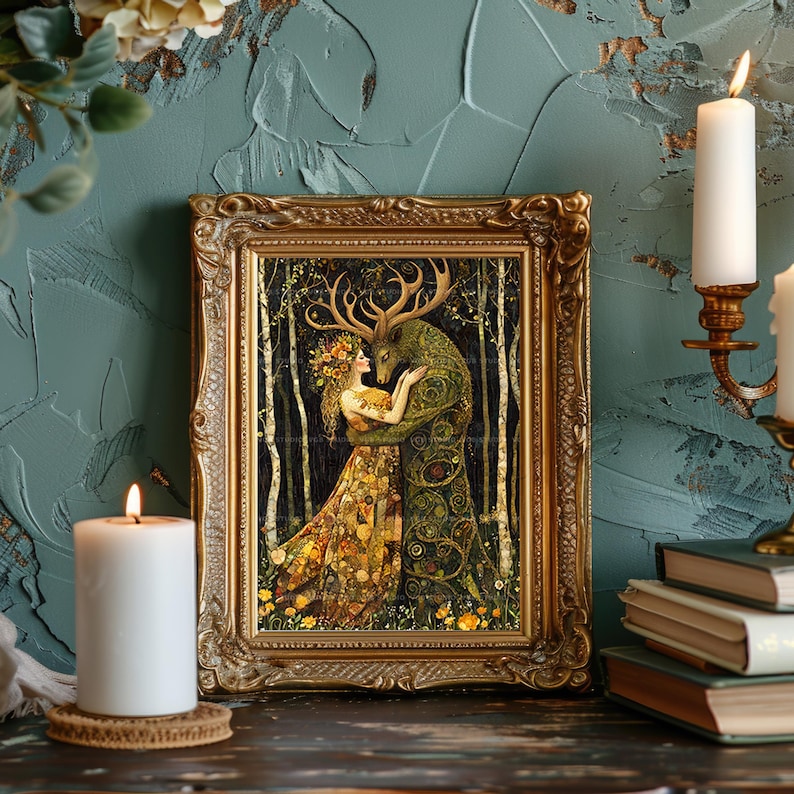 Beltane May Queen Art Print | Spring Festival Deer Spirit Antlers ...