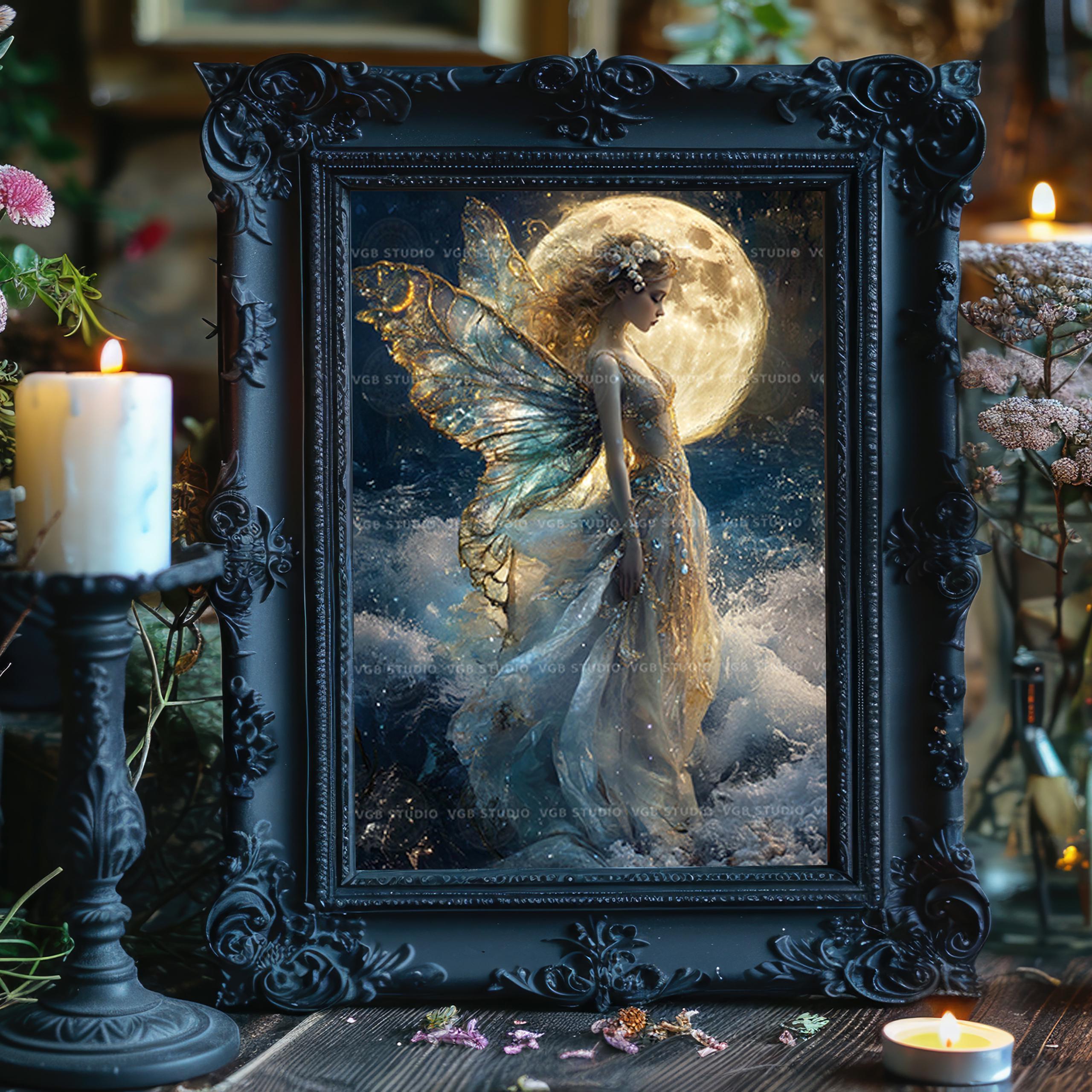 Moonlight Fairy Art Print Ocean Fantasy Wall Decor Celestial Sea Sprite ...