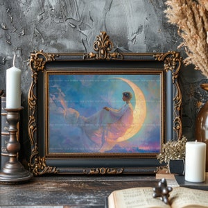 Selene Moon Greek Goddess, Ethereal Luna Baroque Painting, Celestial ...