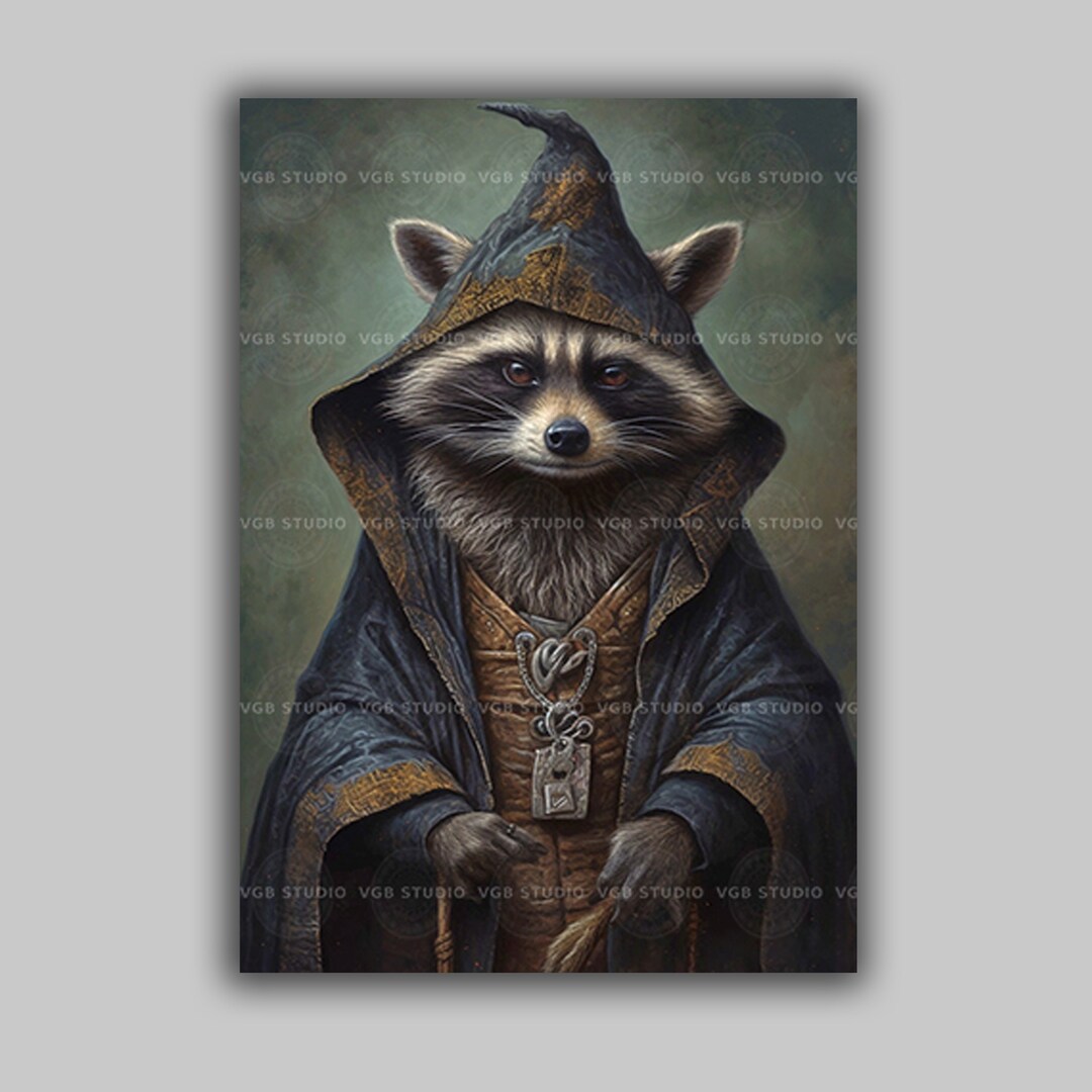 Gothic Wizard Raccoon Dark Academia Print, Animal Warlock Whimsical ...