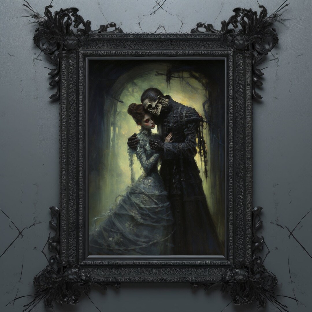 Gothic Love Skeleton Eternal Romance Print, Fiery Passion Vintage ...