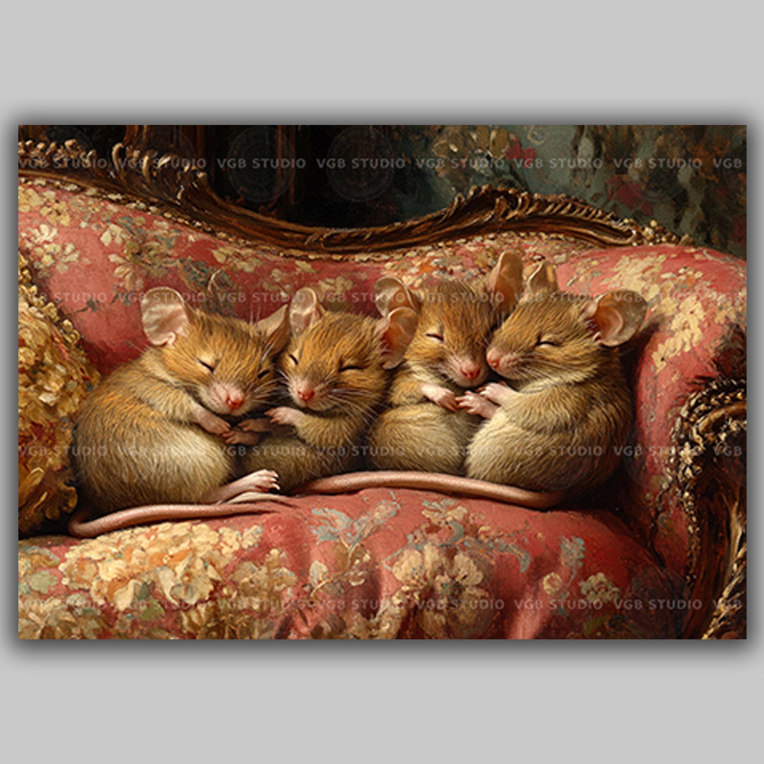 Mouse Art Print Victorian Sofa Animal Portrait Whimsical Mice Decor ...