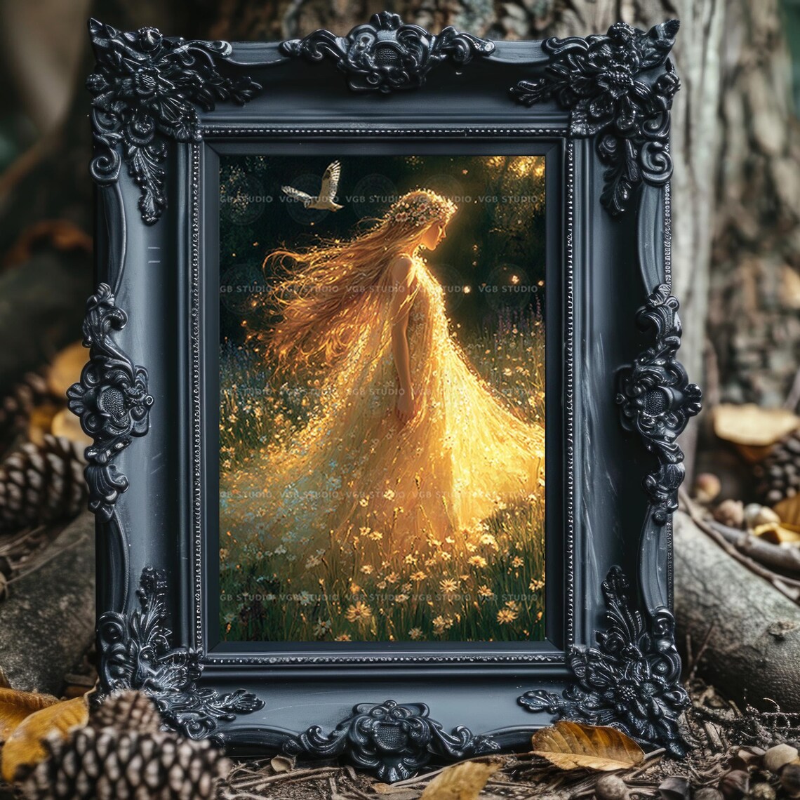 Blodeuwedd Celtic Welsh Goddess Art Print in Floral Meadow With ...