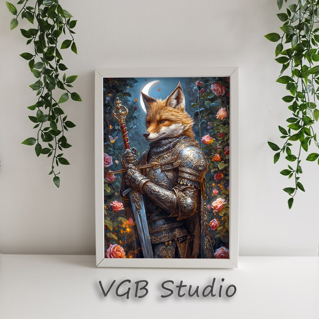 Fox Noble Knight Medieval Warrior Fine Art Print Giclee, Moonlit ...