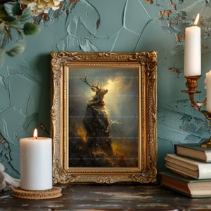 Highland Stag Art Print, Regal Woodland Warrior Tartan Mystical Artwork ...