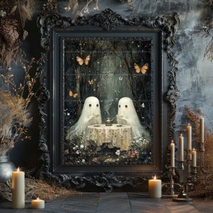 Ghostly Haunted Tea Party Halloween Painting Giclee Print, Witch Ghost ...