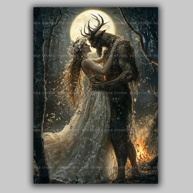 May Queen and Horned God Beltane Wall Art,romantic Pagan Couple Print ...