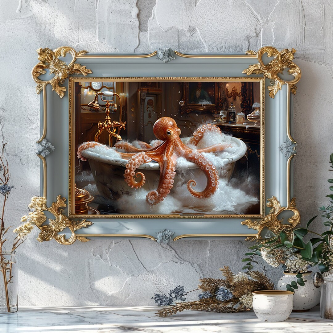 Octopus Bath Victorian Bathtub, Bathroom Whimsical Fine Art Print ...
