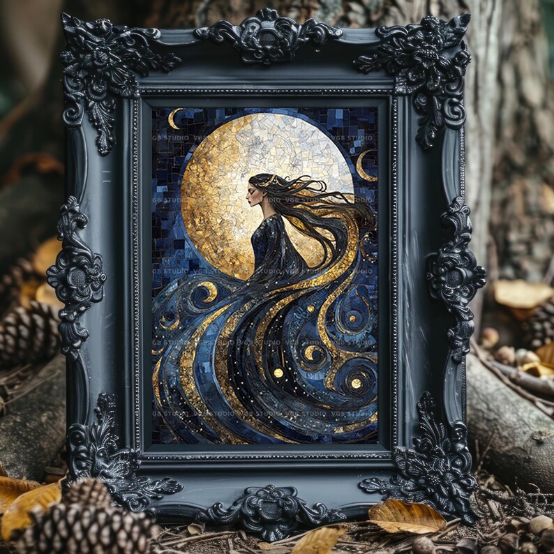 Selene Moon Greek Goddess, Art Deco Luna Baroque Painting, Celestial ...