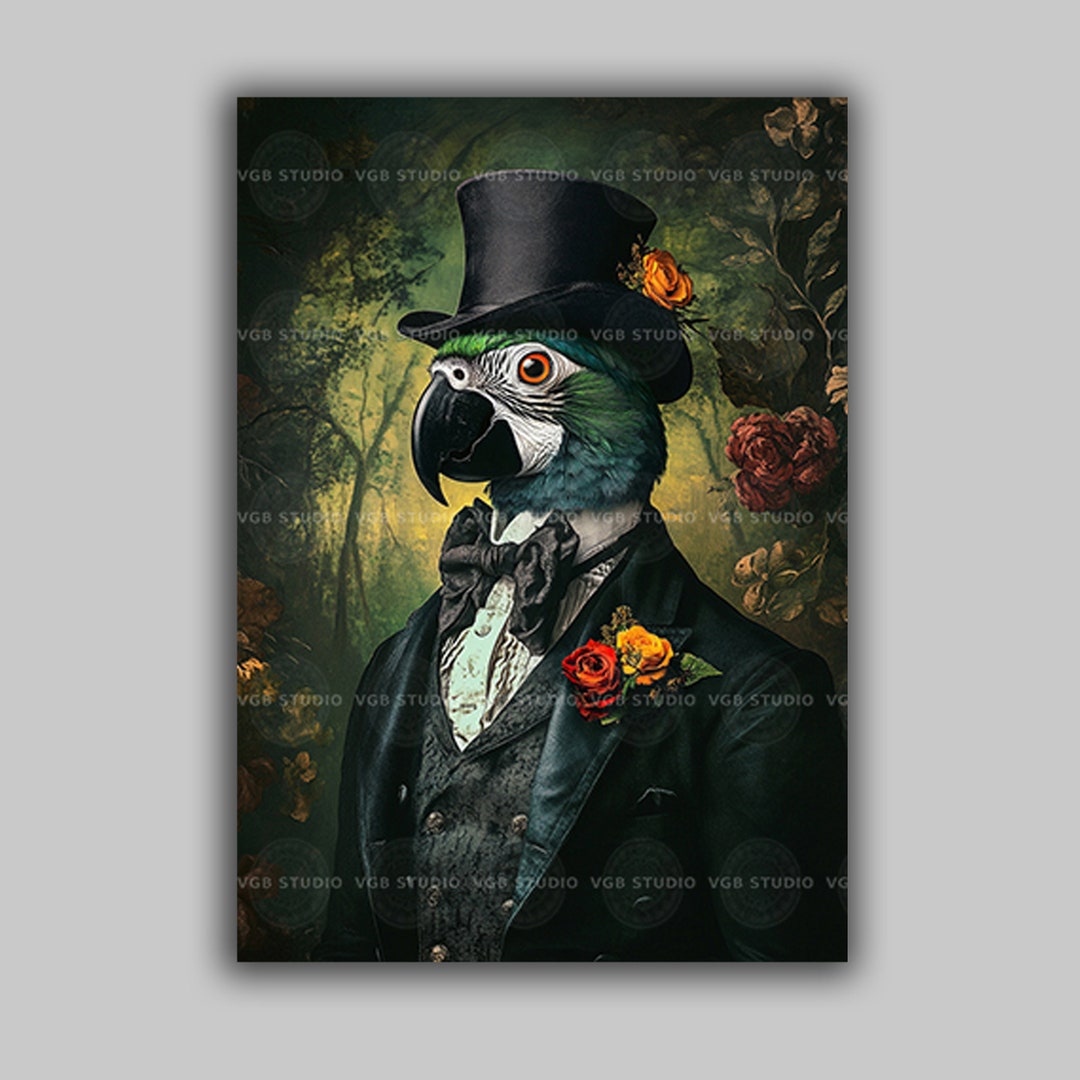 Parrot Gothic Victorian Print, Renaissance Fancy Bird Portrait Poster ...