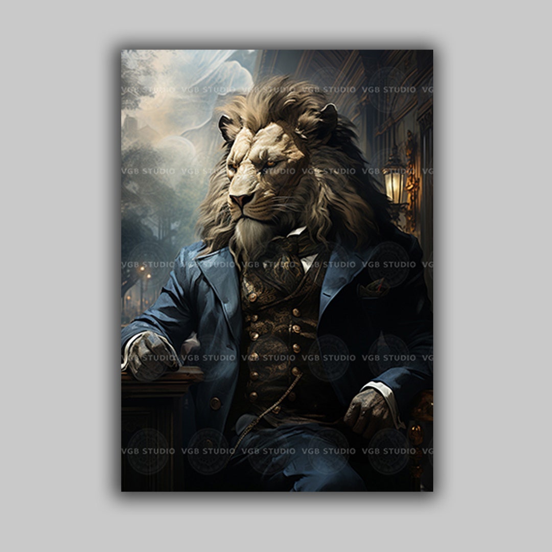 Victorian Lion Regal Animal Portrait, Aristocratic Gentleman Lion ...