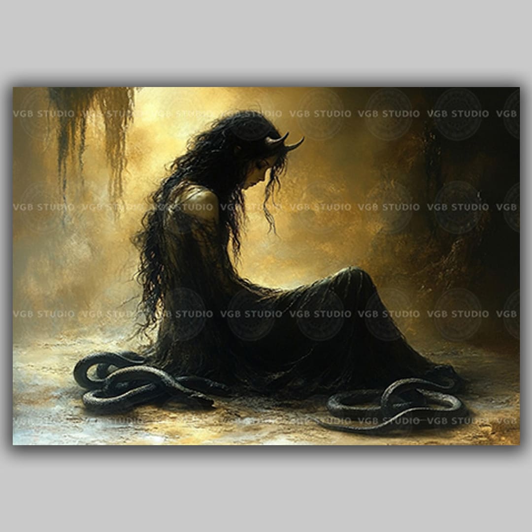 Lilith Art Print Dark Goddess Snake Horns Feminine Power Mythology ...